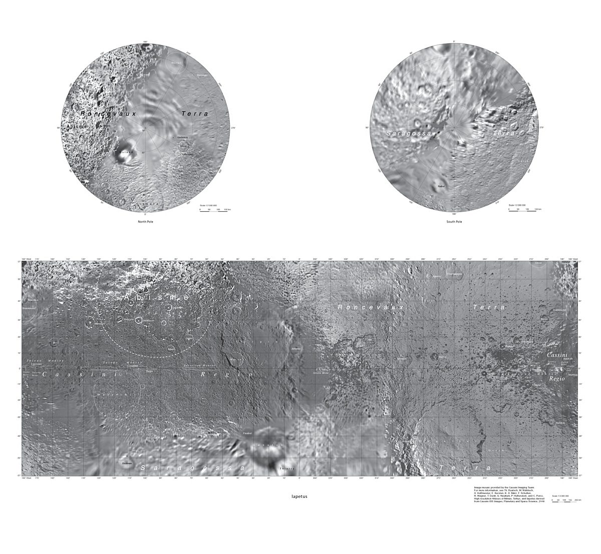 Map of Iapetus with place names | The Planetary Society