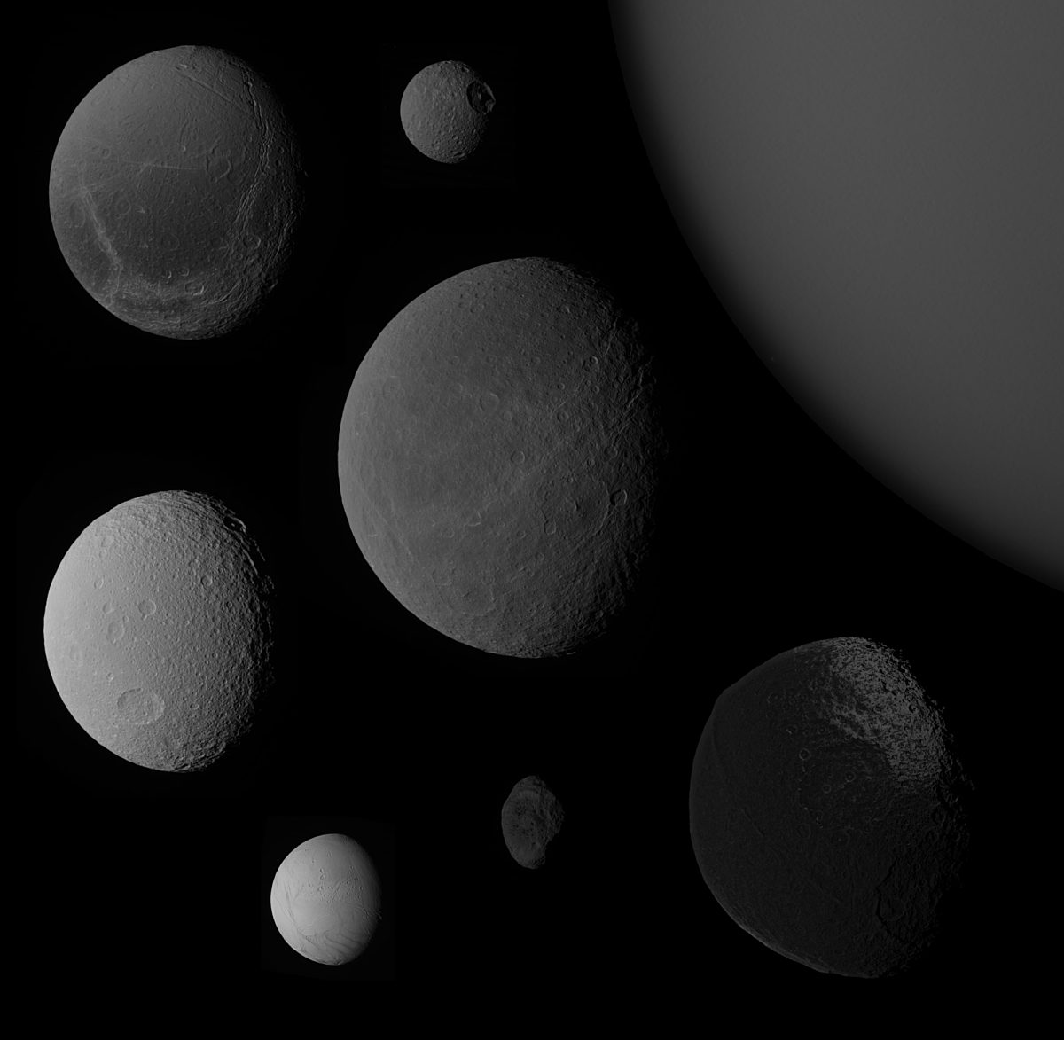 Saturn's moons at a common phase angle and a… | The Planetary Society