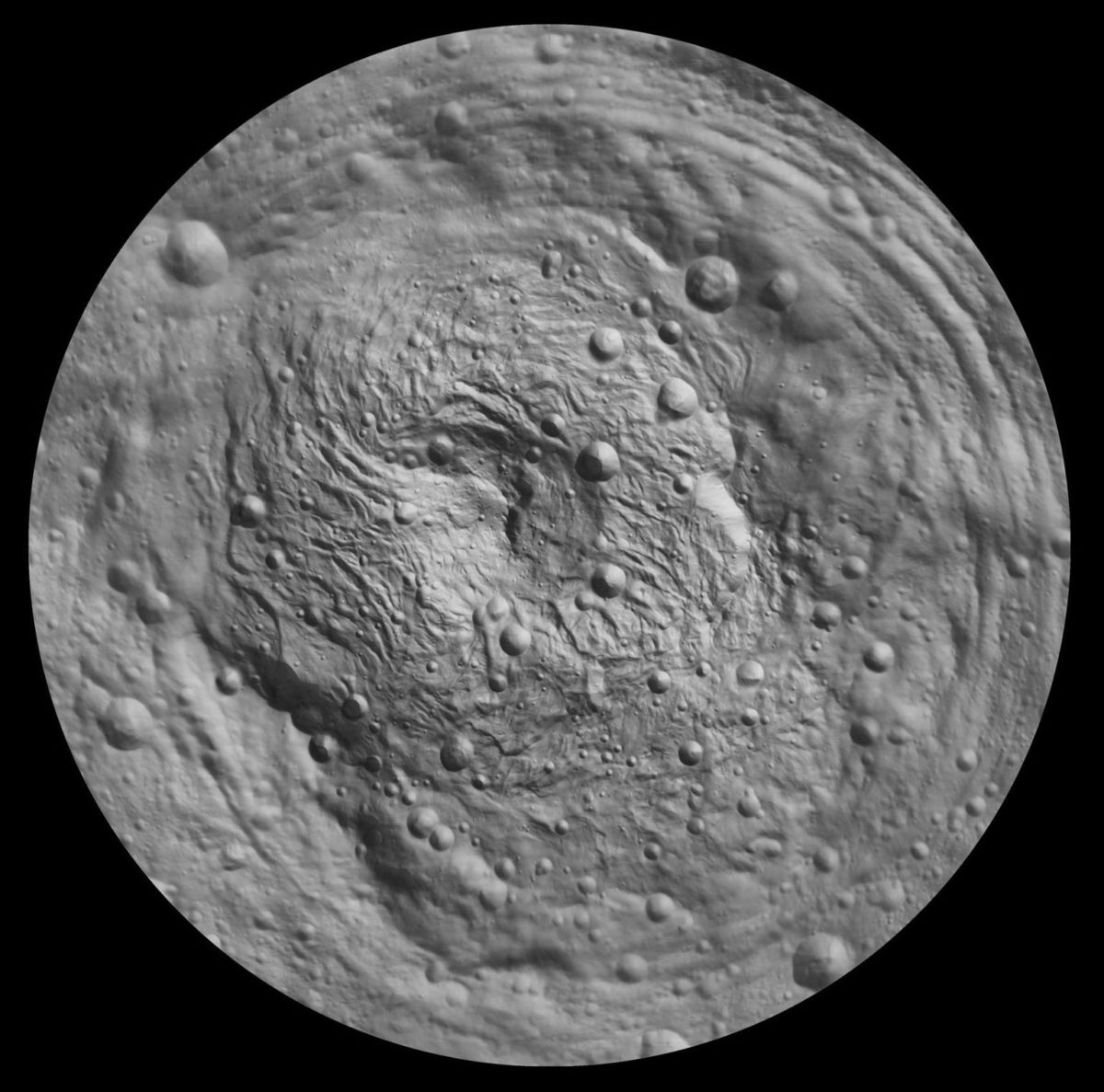 Shaded relief map of Vesta's south pole | The Planetary Society