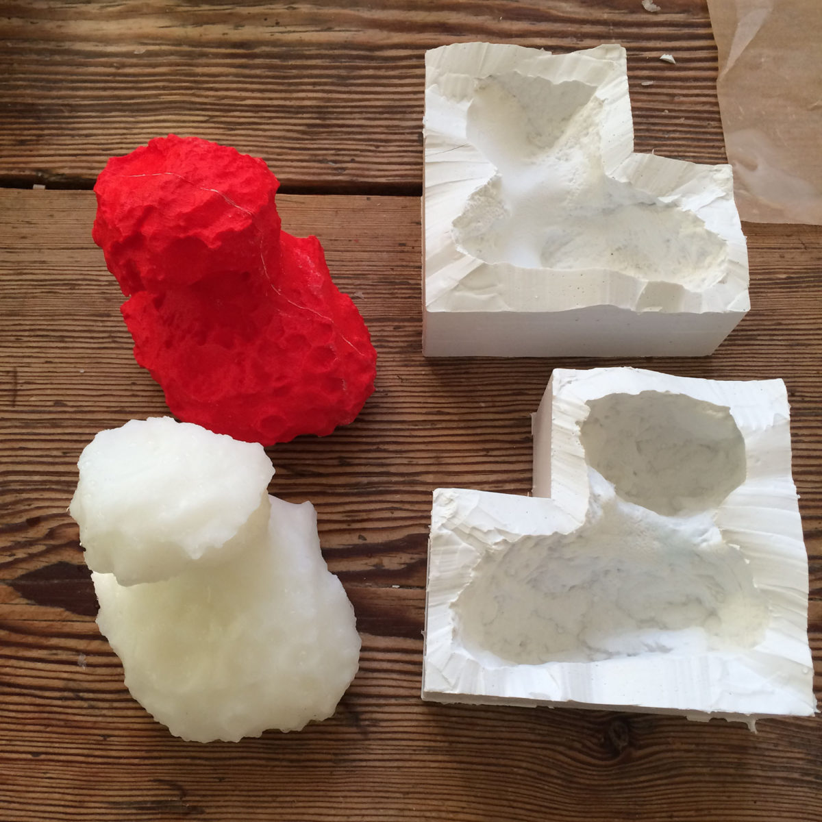 Red 3D print, silicone mold, and white wax… | The Planetary Society