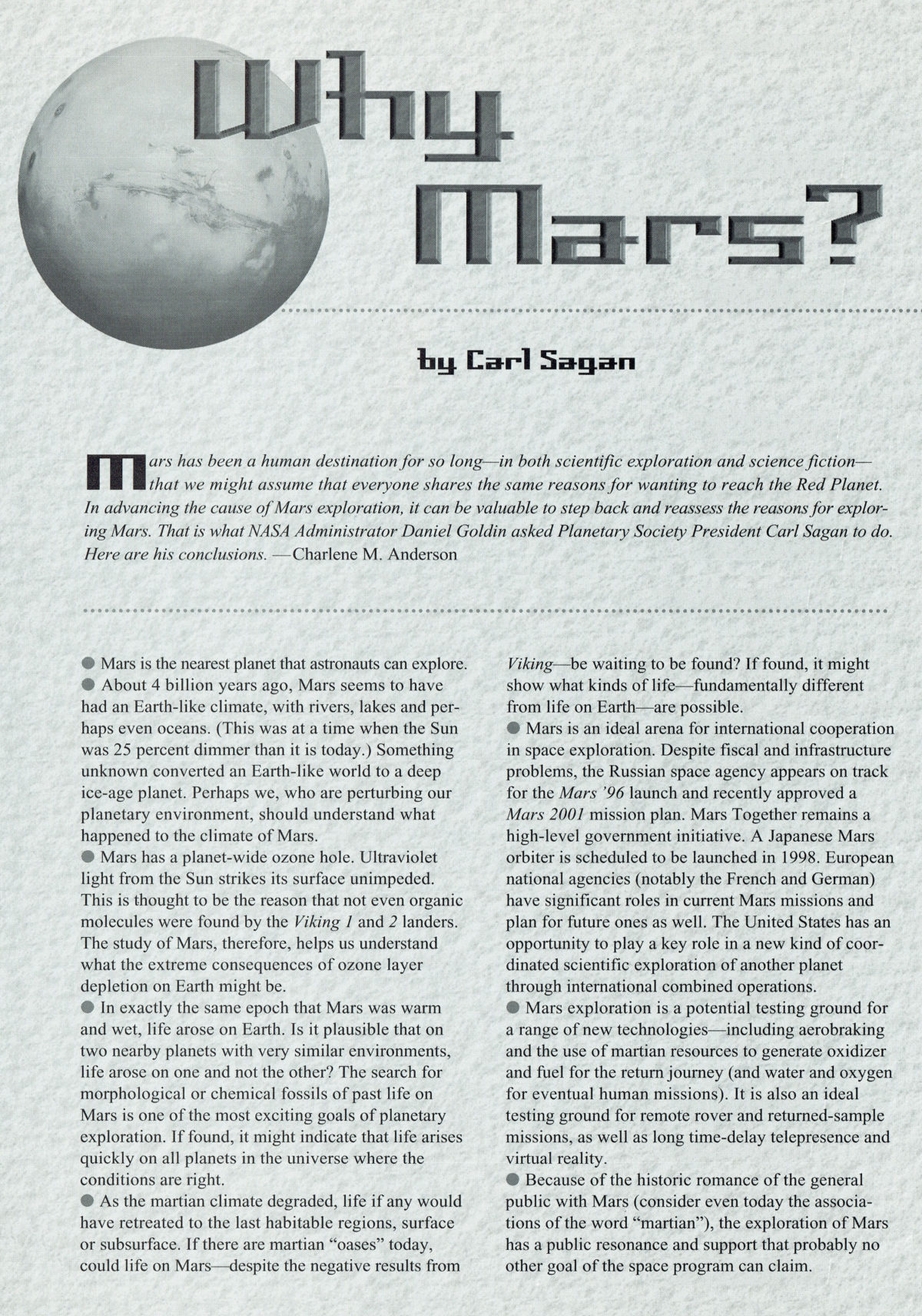 Why Mars? Essay by Carl Sagan | The Planetary Society