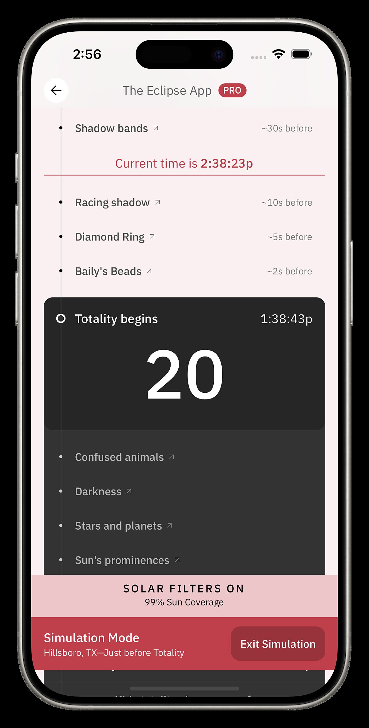 The Eclipse App countdown screen | The Planetary Society