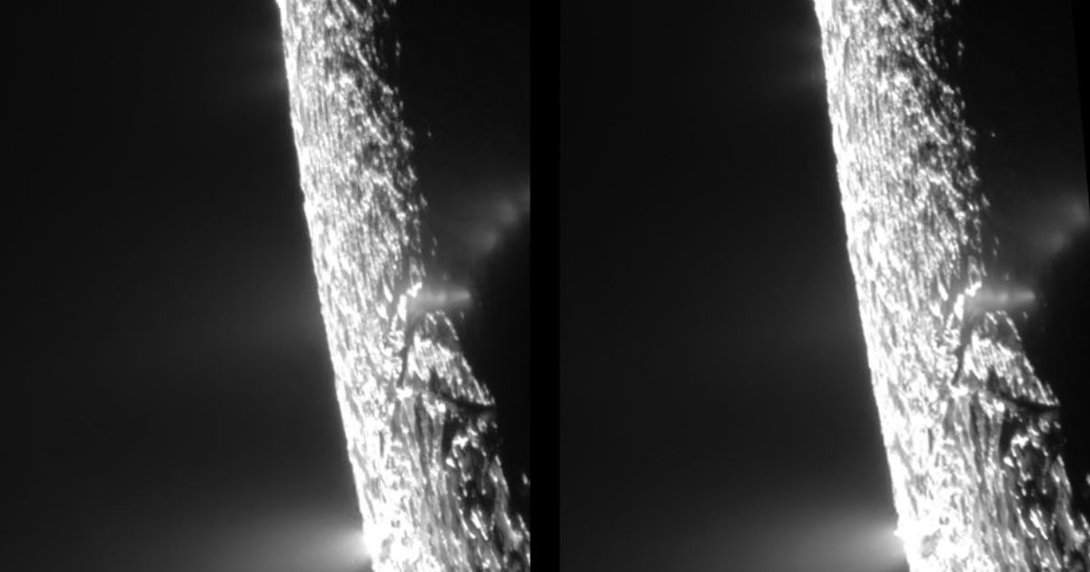 Enceladus' plumes in cross-eyed stereo | The Planetary Society