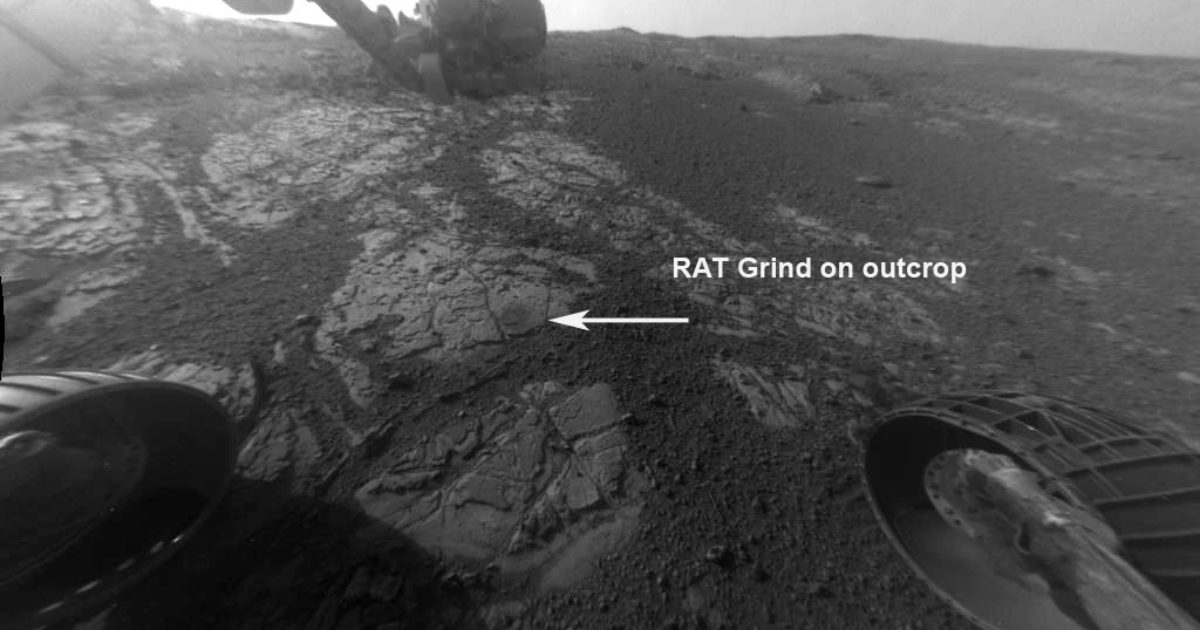 Front Hazcam view of the RAT poised above the… | The Planetary Society