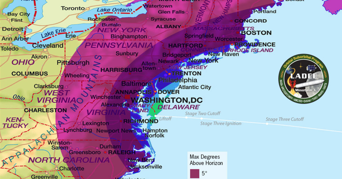 LADEE launch visibility map | The Planetary Society