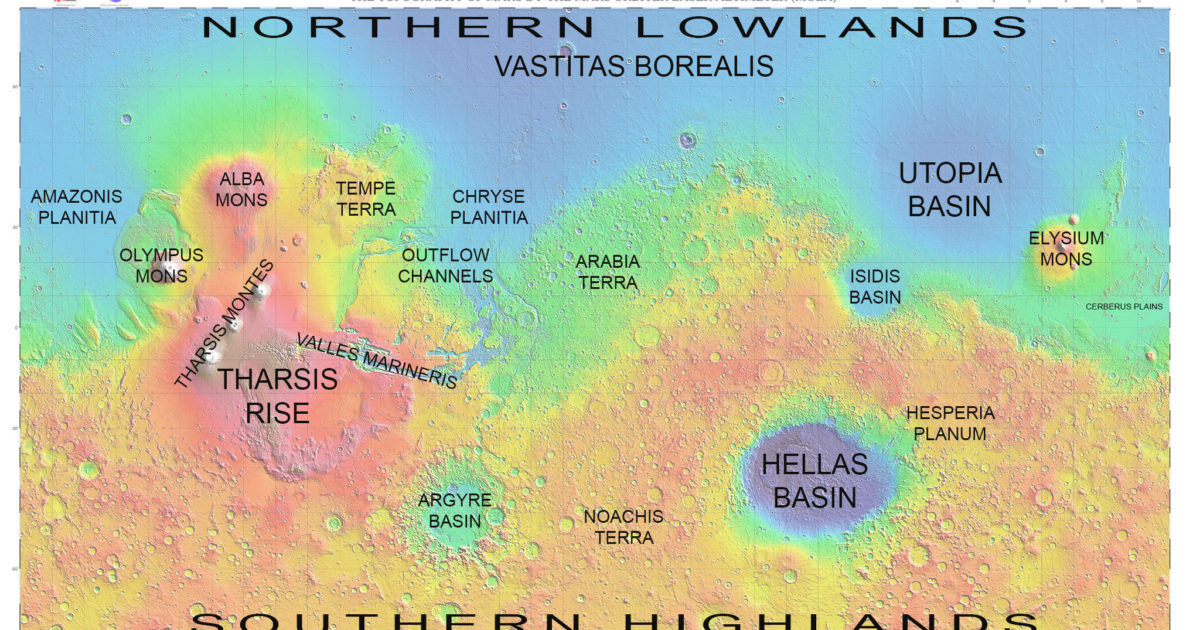 Map of Mars with major regions labeled | The Planetary Society