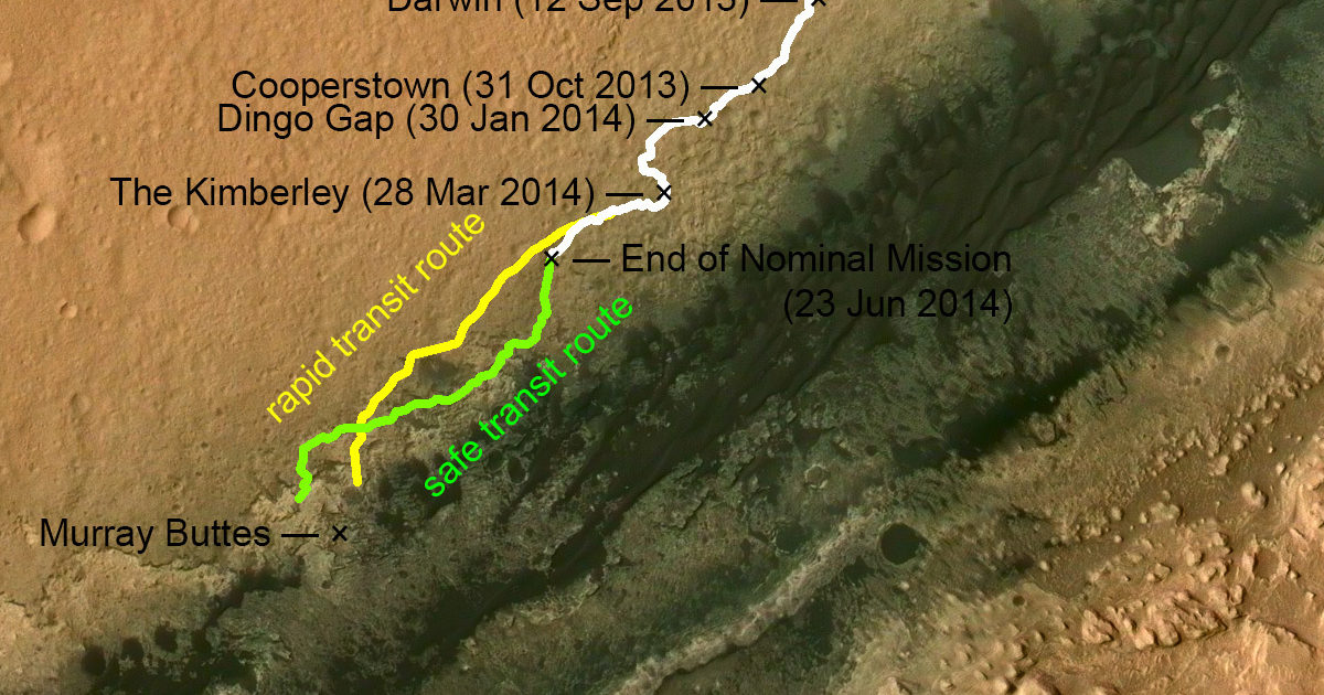 Curiosity route map: Wide view: comparing… | The Planetary Society