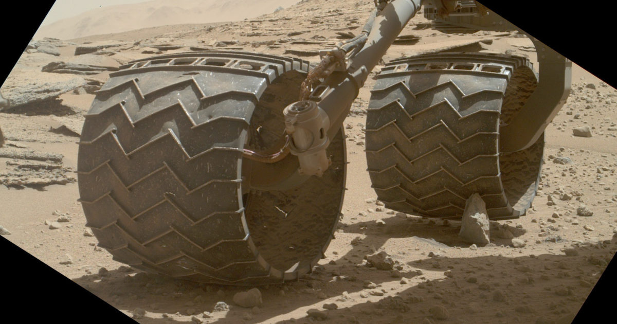 Curiosity wheel perched on a rock, sol 631 | The Planetary Society