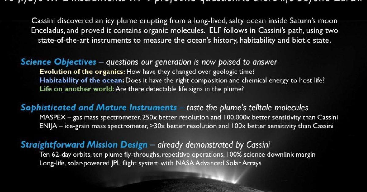 Enceladus Life Finder slide 2 | The Planetary Society