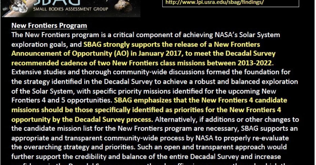 SBAG's statement on how new candidate… | The Planetary Society