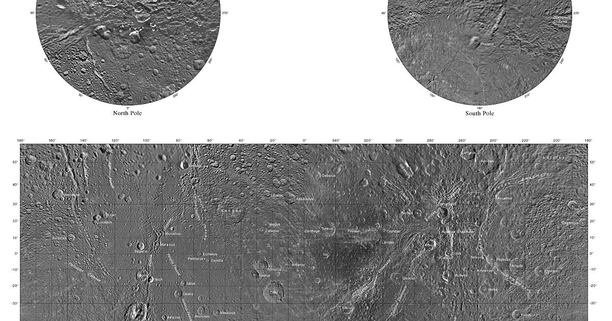 Map of Dione with place names | The Planetary Society