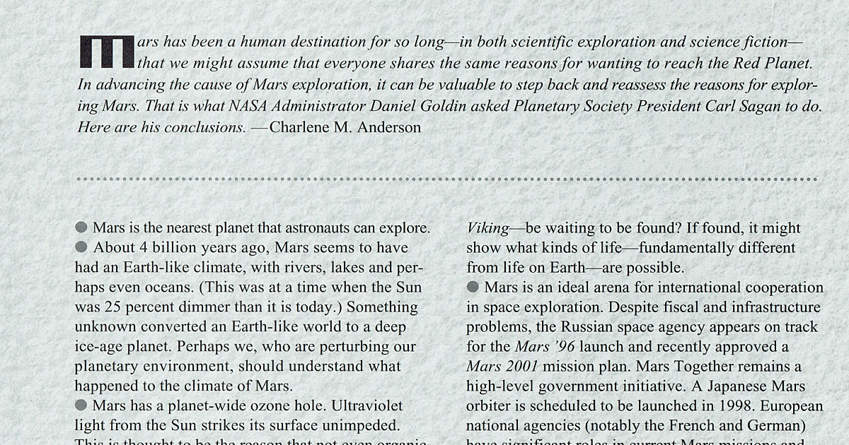 Why Mars? Essay by Carl Sagan | The Planetary Society