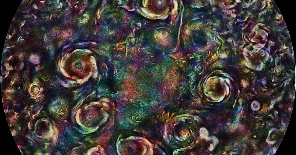 Cyclones of Color at Jupiter's North Pole | The Planetary Society