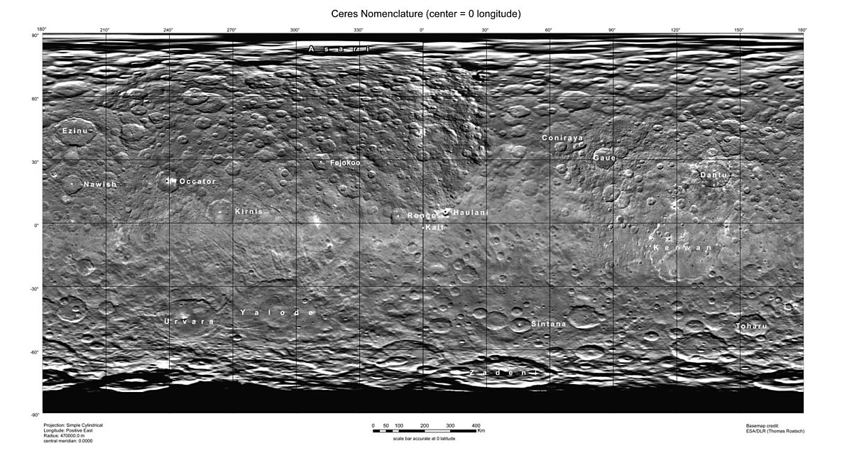 Ceres map with nomenclature as of August 2015 | The Planetary Society