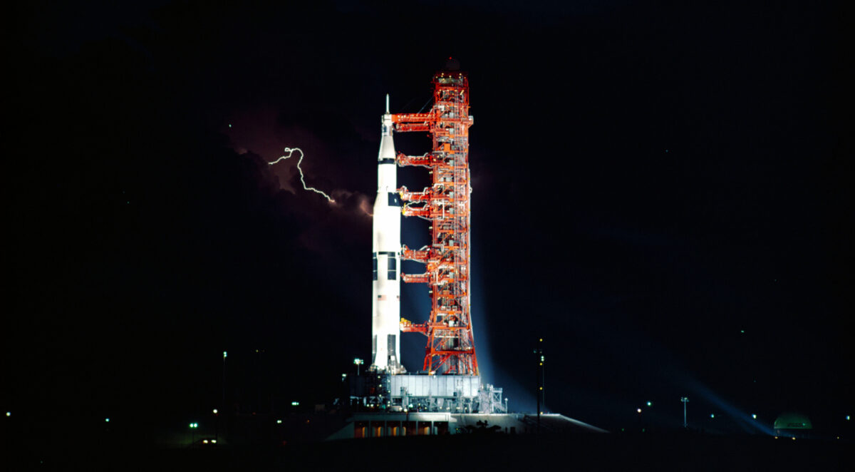Lightning strikes behind Apollo 15's Saturn… | The Planetary Society