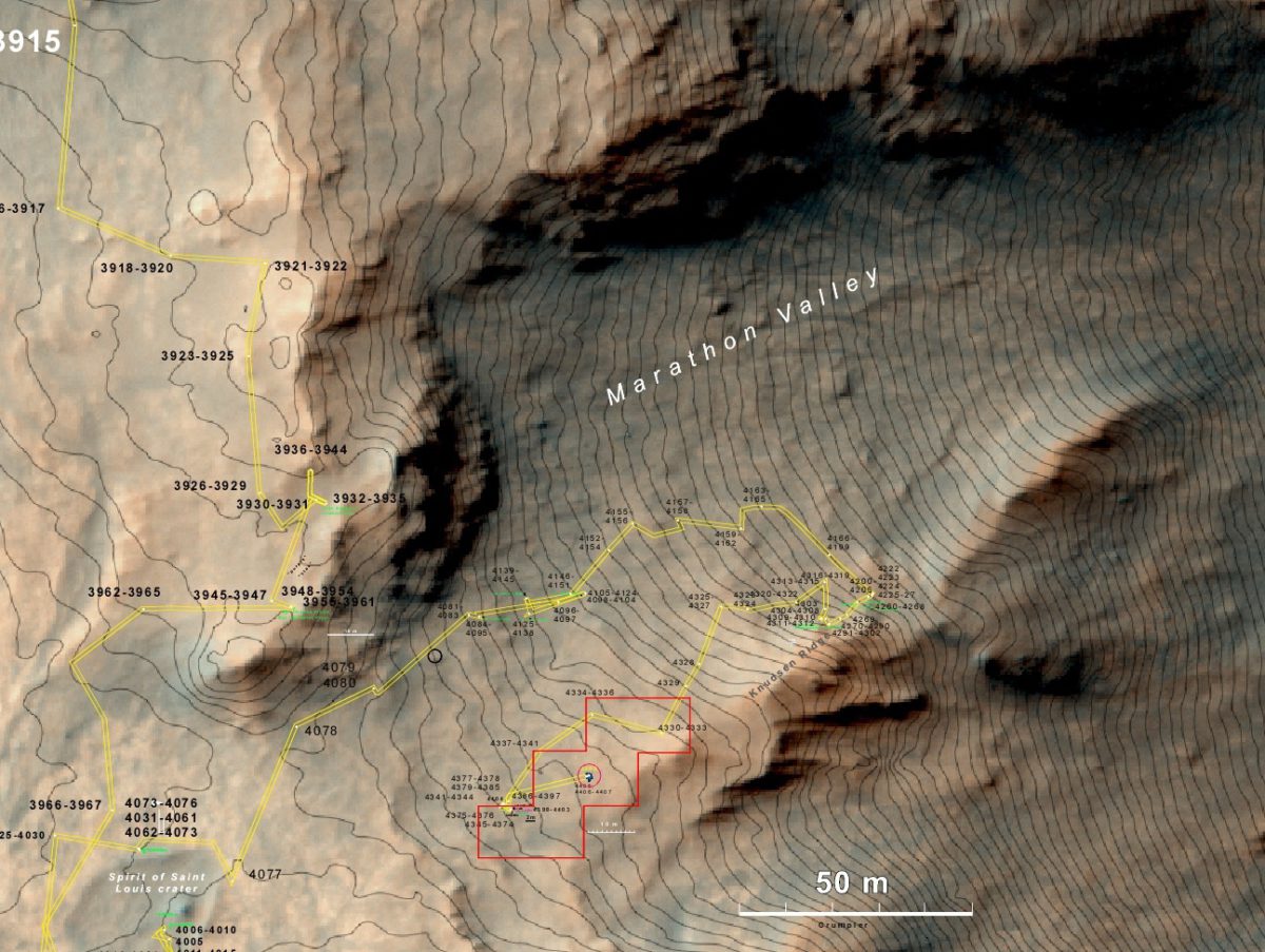 Closer view of Opportunity's position in… | The Planetary Society