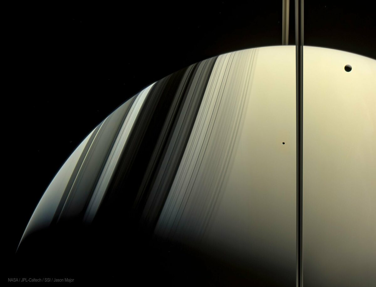 Saturn, Mimas, Tethys, and Ring Shadows | The Planetary Society