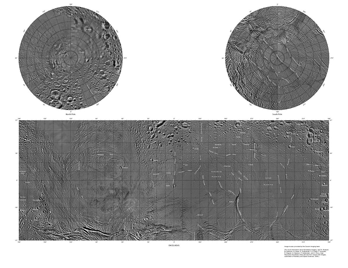 Map of Enceladus with place names | The Planetary Society