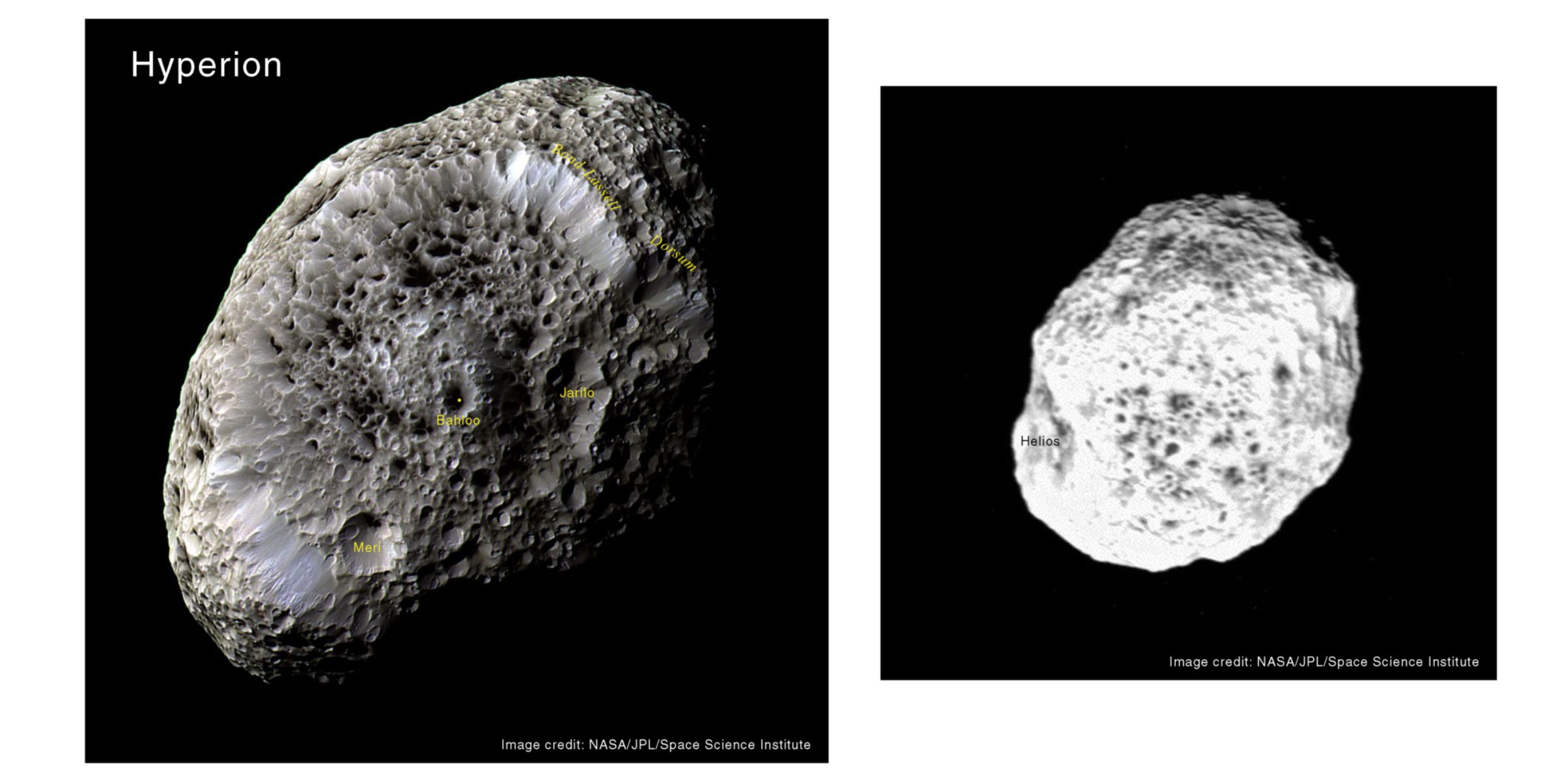 Photos of Hyperion with place names | The Planetary Society