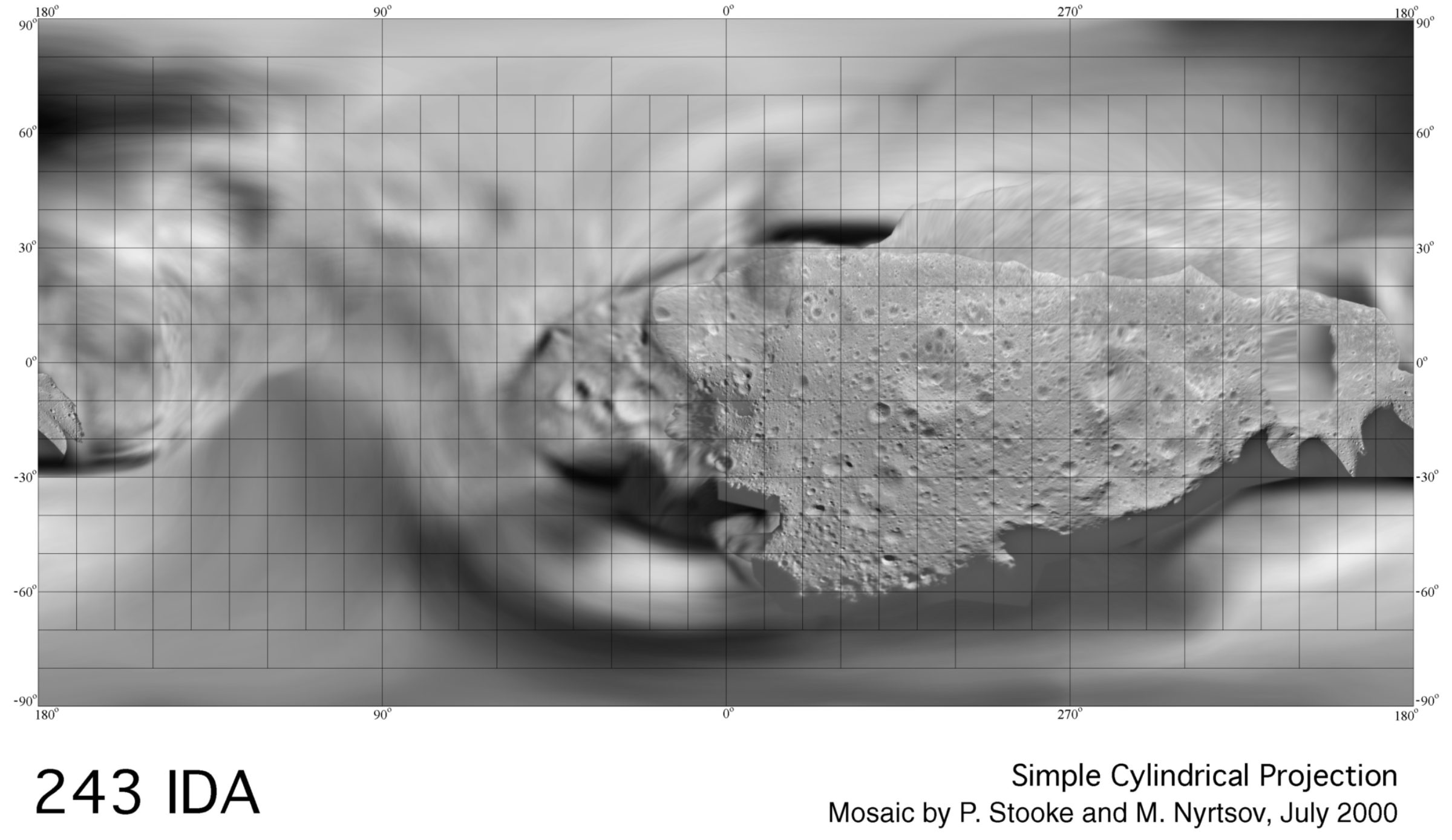 Gridded map of Ida (simple cylindrical… | The Planetary Society