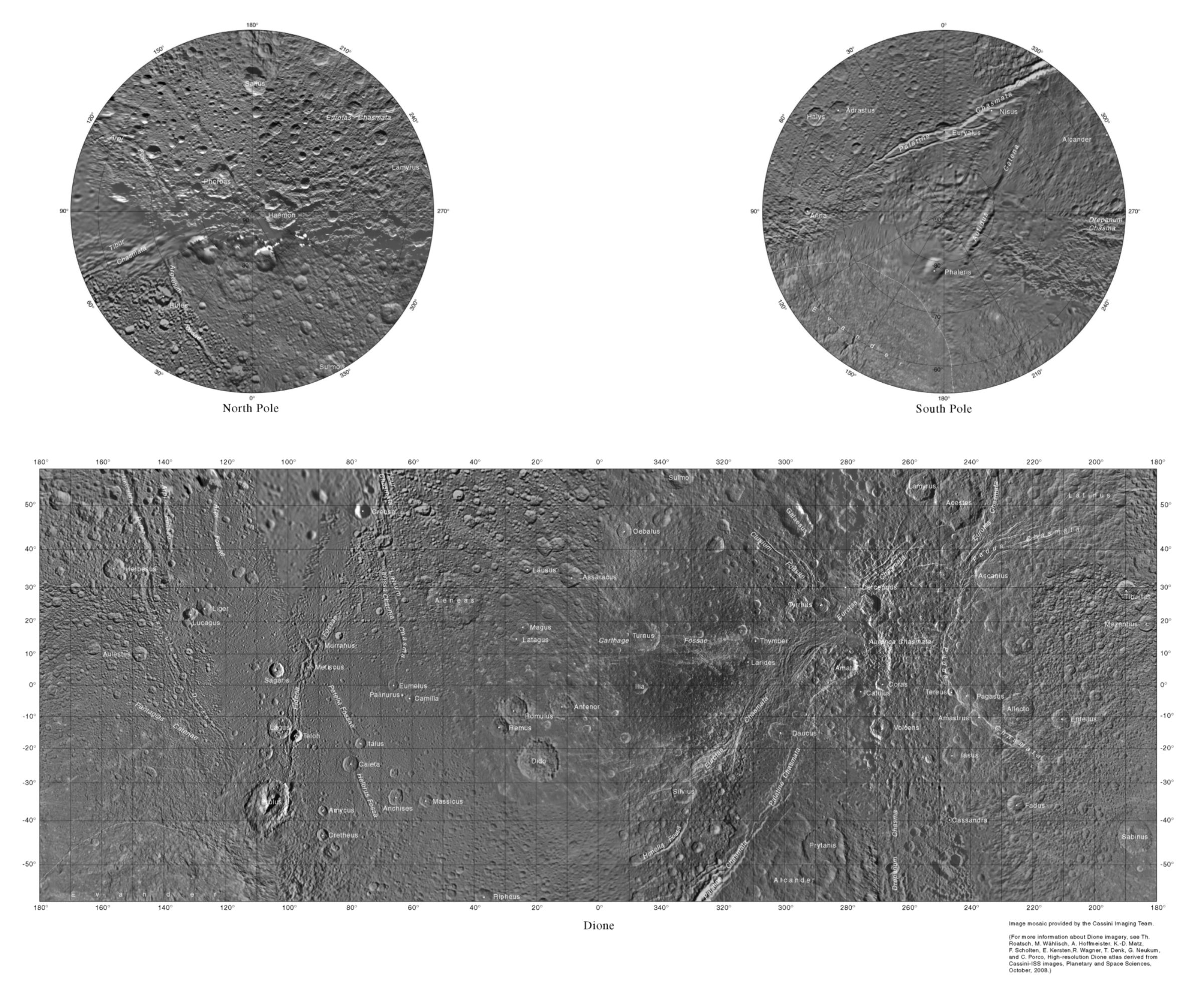 Map of Dione with place names | The Planetary Society