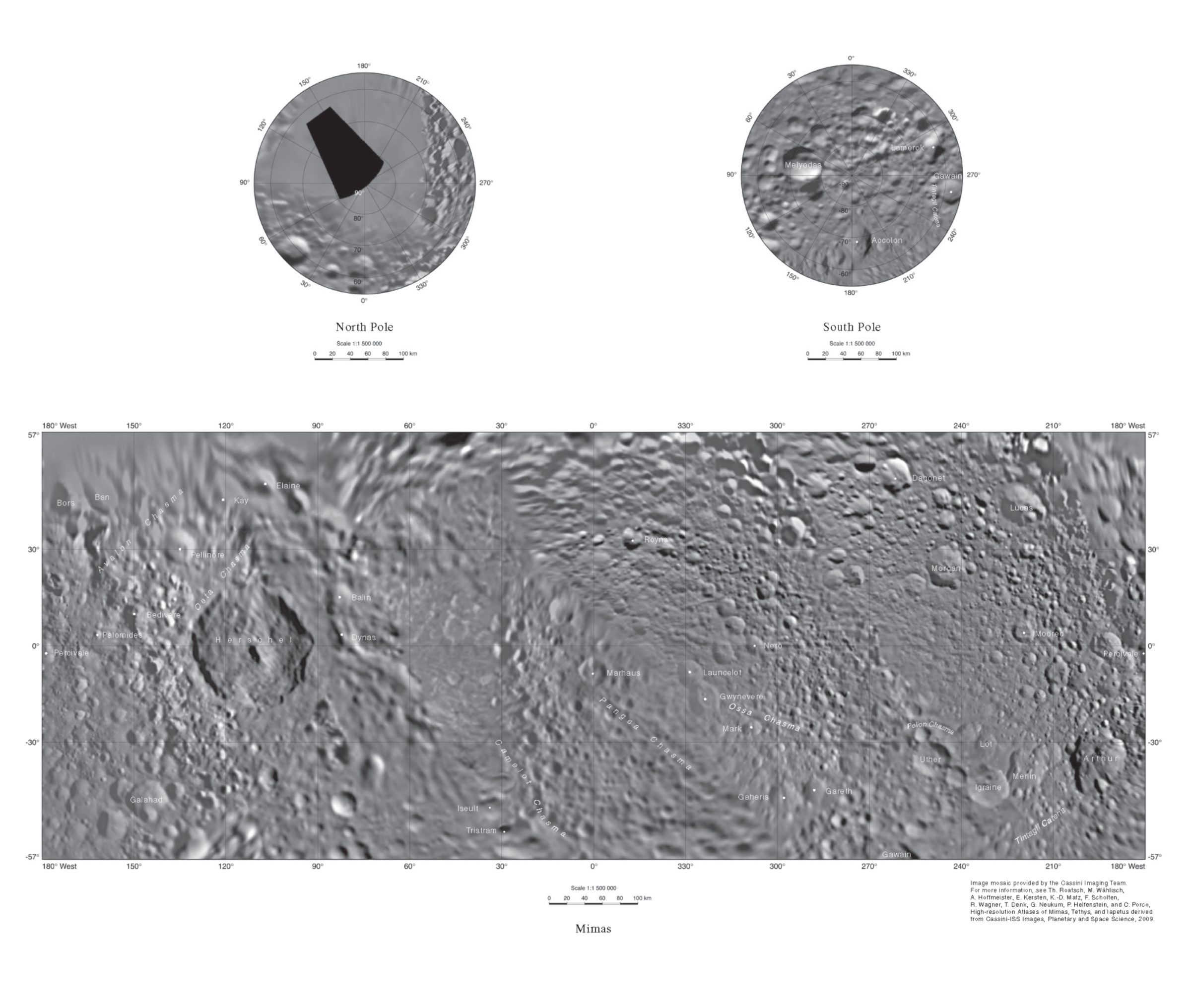 Map of Mimas with place names | The Planetary Society