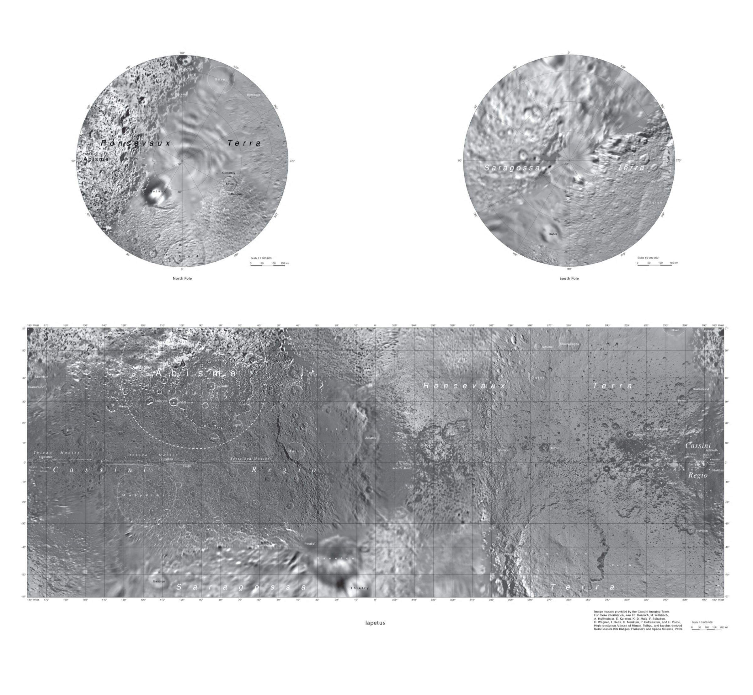 Map of Iapetus with place names | The Planetary Society