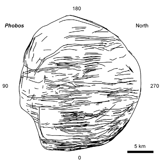 Phobos' grooves (north polar map) | The Planetary Society