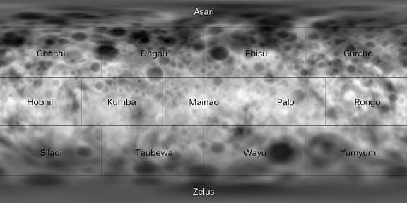 Topographic map of Ceres, with quad names | The Planetary Society