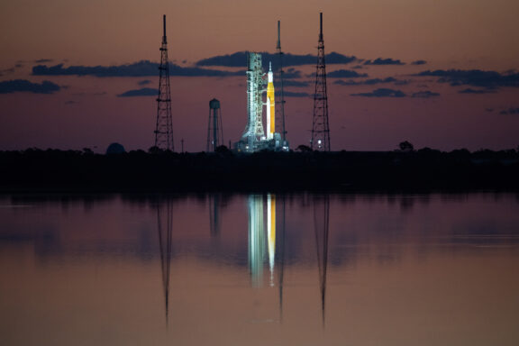 Artemis 1 SLS rocket at dawn | The Planetary Society