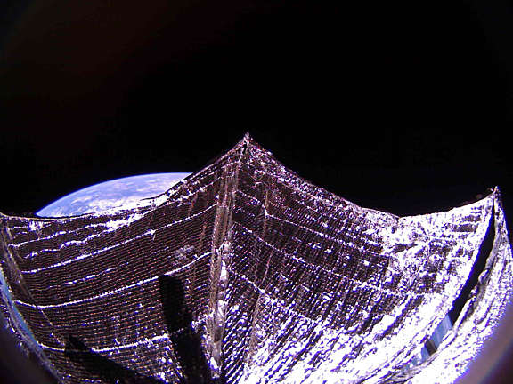 Shadows from LightSail 2 solar panels on sail | The Planetary Society
