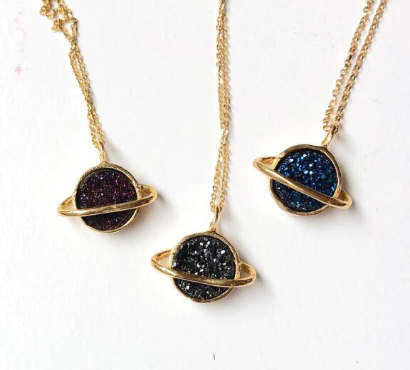 Gold Saturns with Druzy | The Planetary Society