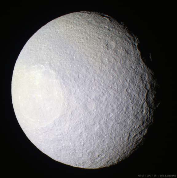 Enhanced-color global view of Tethys, 11… | The Planetary Society