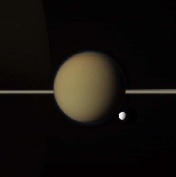 Titan Tethys Rings And Ringlit Saturn The Planetary Society