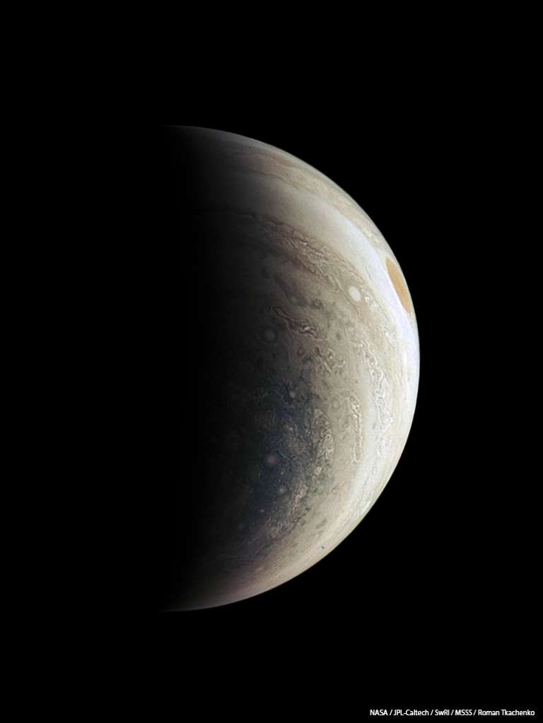 Crescent Jupiter and the Great Red Spot from… | The Planetary Society
