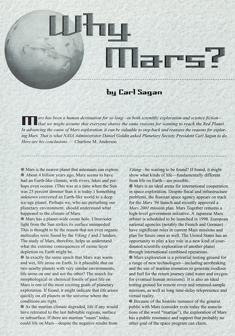 Why Mars? Essay by Carl Sagan | The Planetary Society