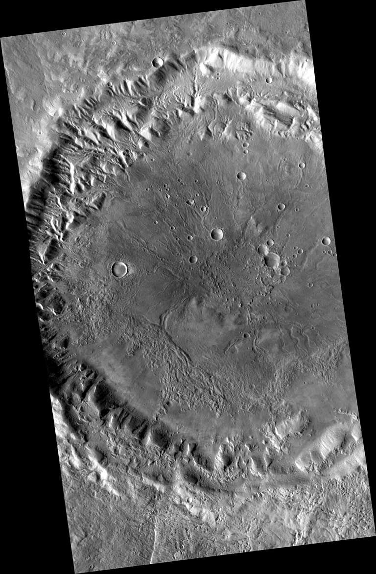 Crater within Tempe Terra, Mars, containing… | The Planetary Society