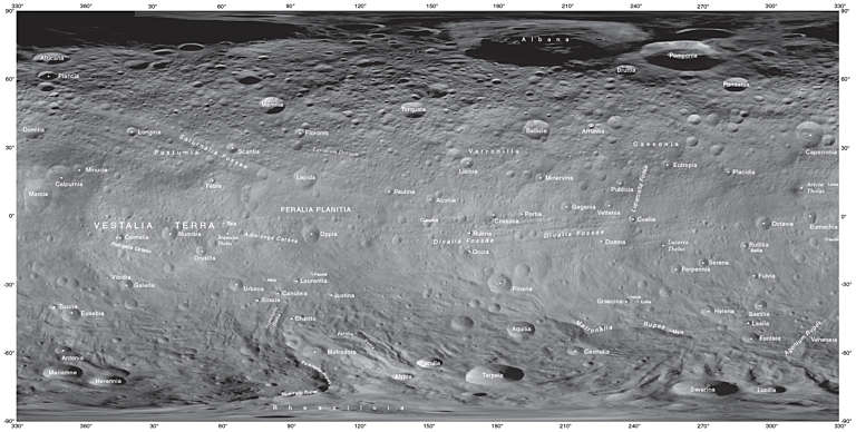 Vesta's place names as of September 2014 | The Planetary Society