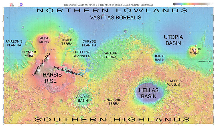 Map of Mars with major regions labeled | The Planetary Society
