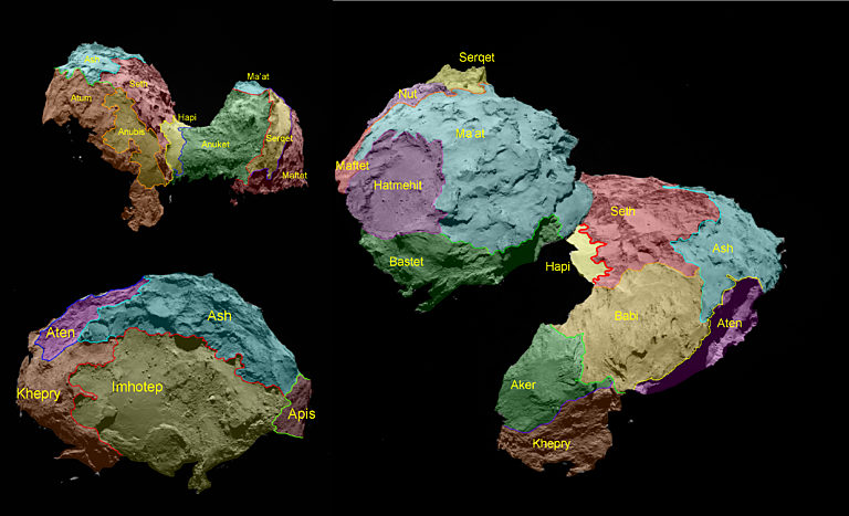 Map of comet Churyumov-Gerasimenko regions | The Planetary Society