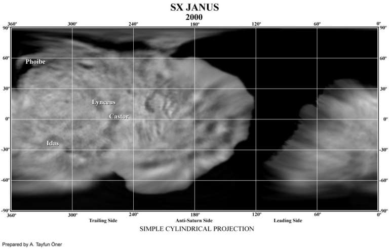 Map of Janus with place names | The Planetary Society