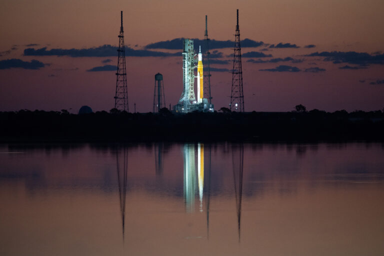 Artemis 1 SLS rocket at dawn | The Planetary Society
