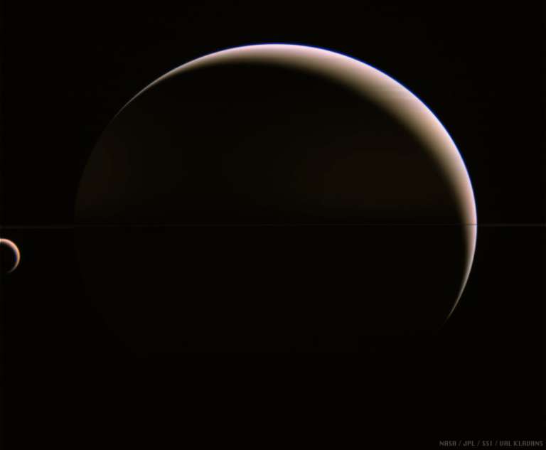 Crescent Titan and Saturn | The Planetary Society