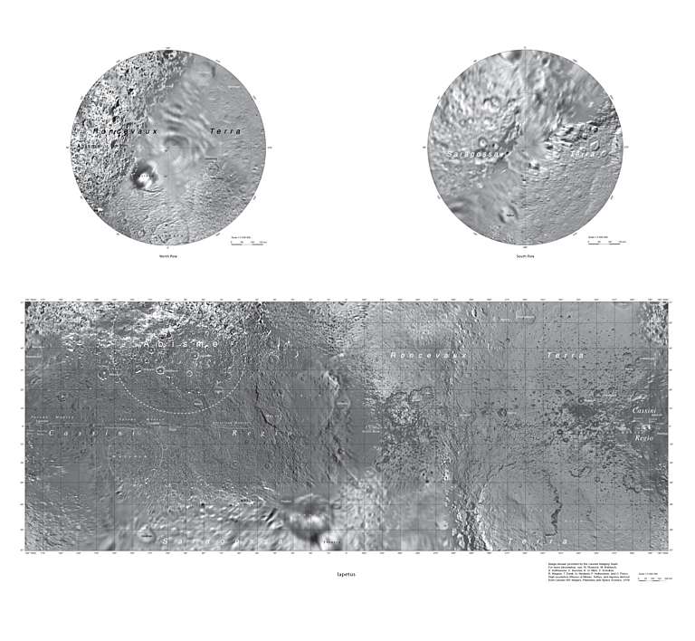 Map of Iapetus with place names | The Planetary Society